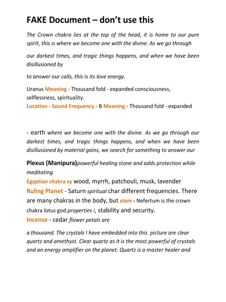 FAKE Document - Don't Use This: - Earth | PDF | Chakra | Quartz