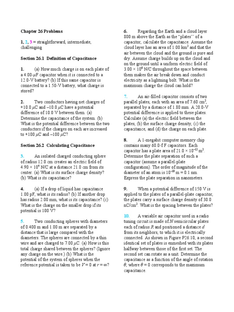 Chapter 26 Problems 1,, Straightforward, Intermediate, 6 | PDF ...