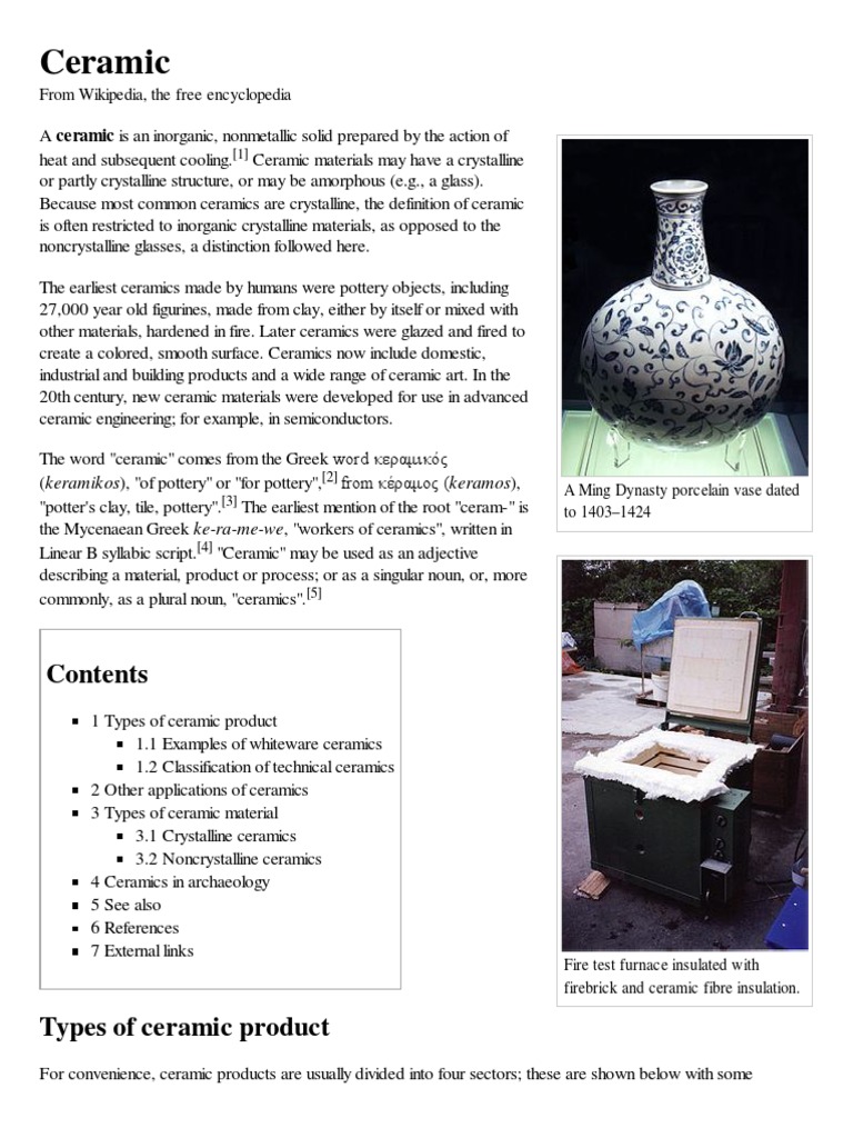Ceramic: From Wikipedia, The Free Encyclopedia | PDF | Ceramics | Pottery