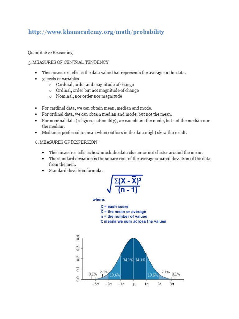 Quantitative Reasoning Notes | Mean | Level Of Measurement