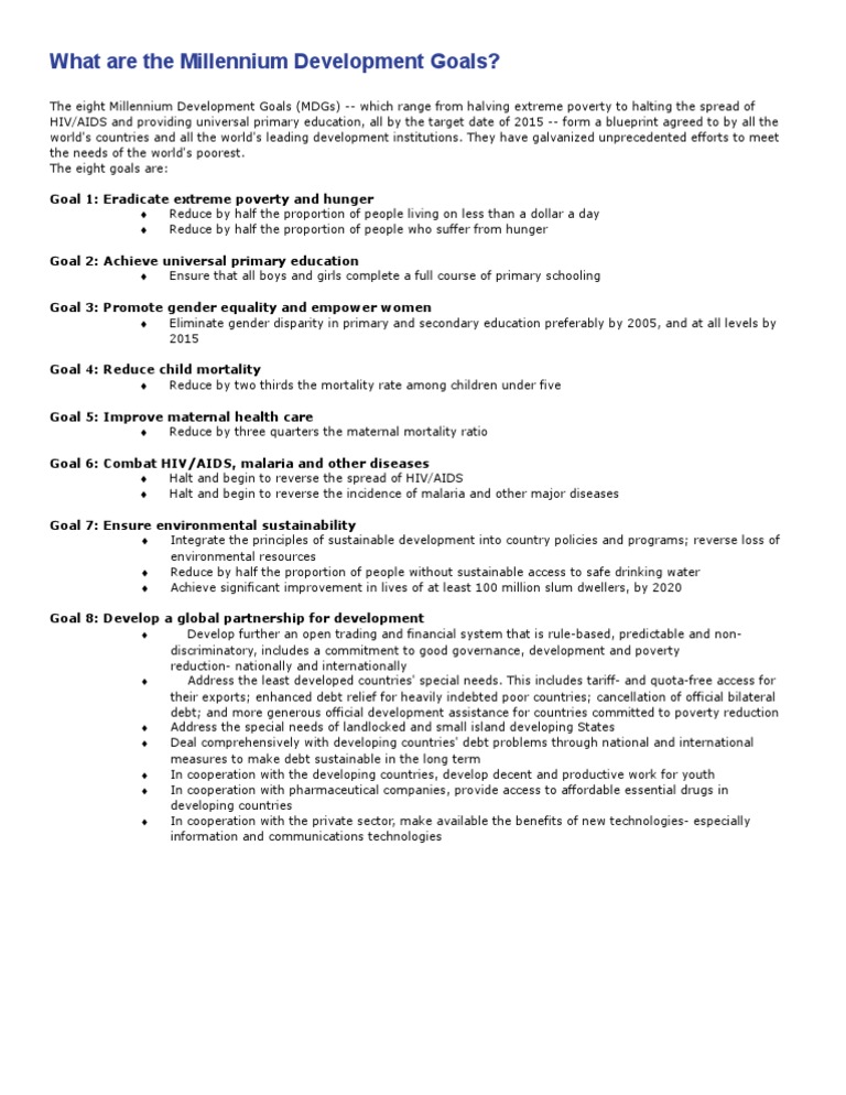 What Are The Millennium Development Goals | PDF | Millennium ...