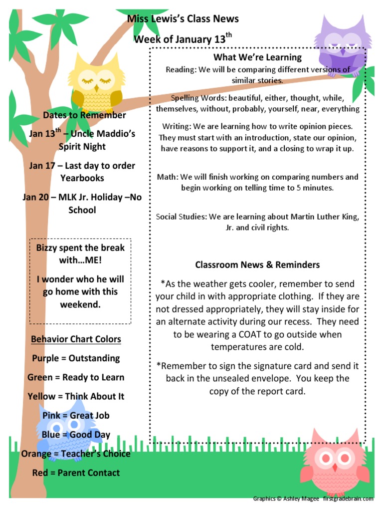 Miss Lewis's Class Weekly Update | PDF | Language Arts & Discipline