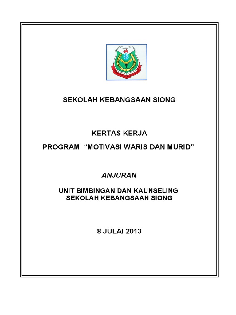 Kertas Kerja Program Motivasi Waris Dan Murid | PDF