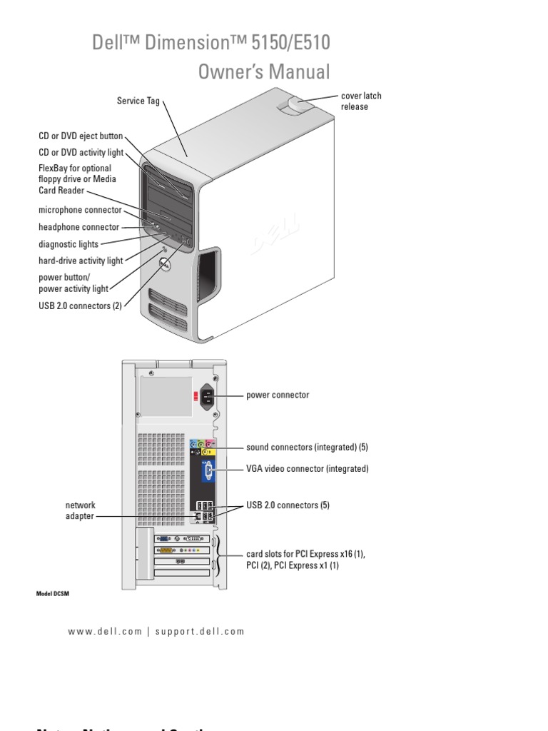 Dell™ Dimension™ 5150/E510 Owner's Manual: Model DCSM | PDF