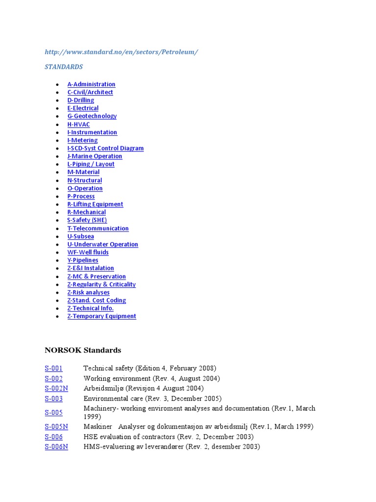 Norsok Standard Lists | Structural Steel | Building Materials