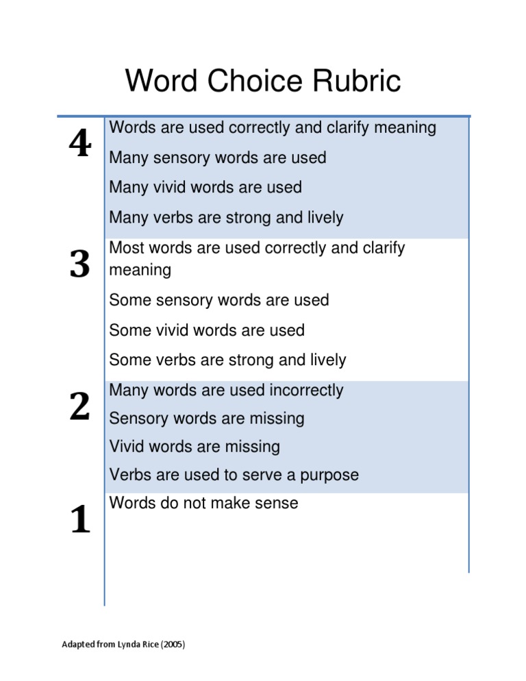 Word Choice Rubric for Assessment | PDF | Career & Growth