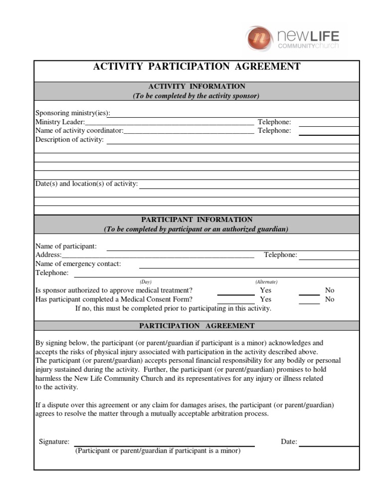 Activity Participation Agreement Form | PDF