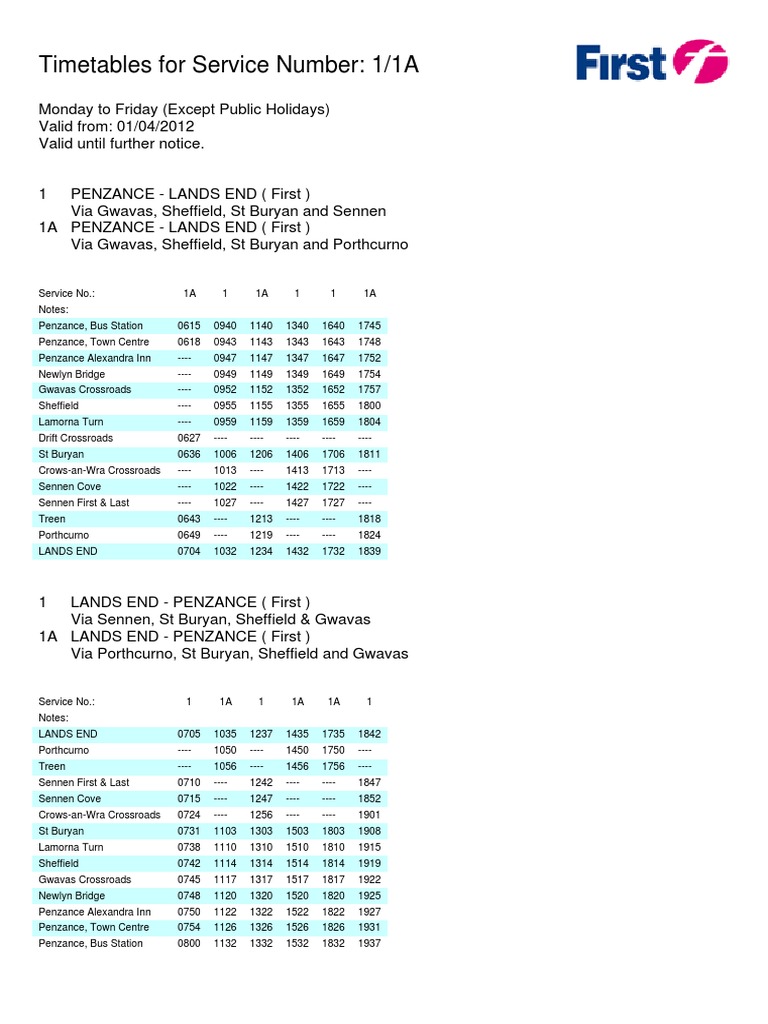 First Bus Timetable | PDF
