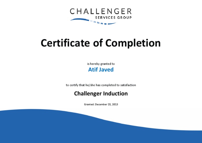 Challenger Induction Completion Certificate | PDF