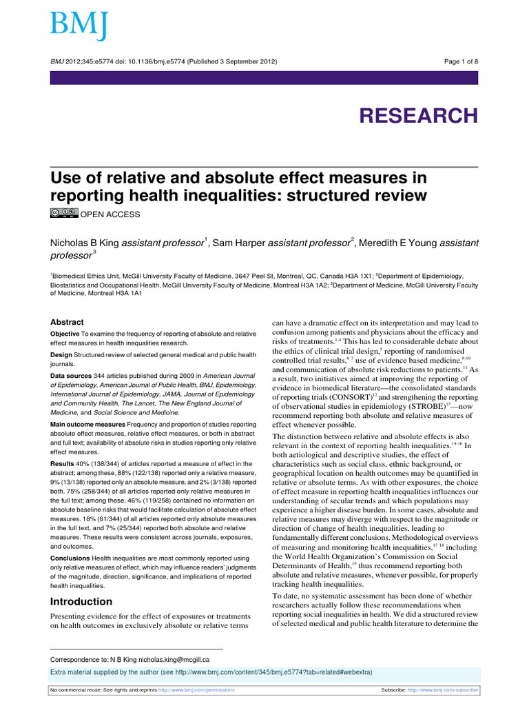 Relative and Absolute Effect Measure | PDF | Health Equity | Economic ...