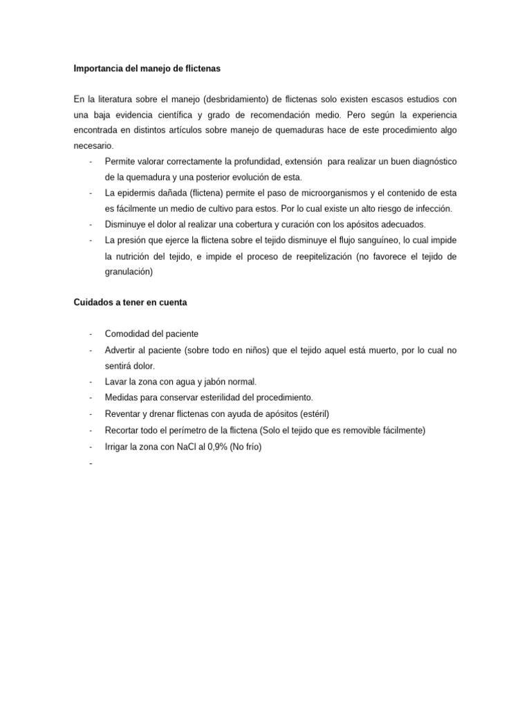 Manejo de Flictenas, Cuidados Enfermeria | PDF