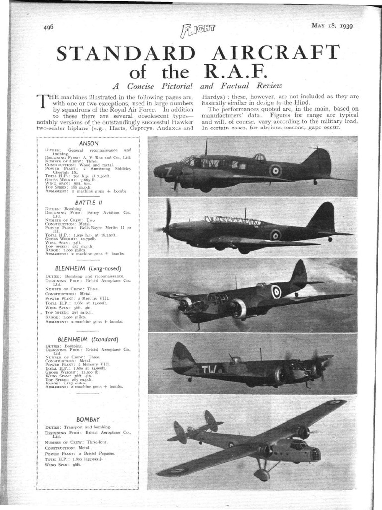 RAF Standard Aircraft Overview 1939 | PDF | History