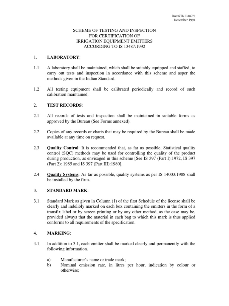 Testing irrigation emitters | PDF | Specification (Technical Standard ...