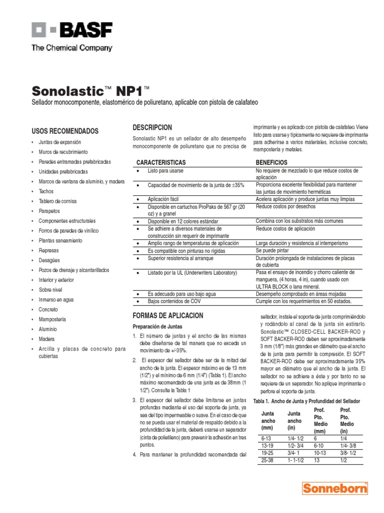 Sellador Poliuretano Sonolastic NP1 | PDF | Revestimiento | Aluminio