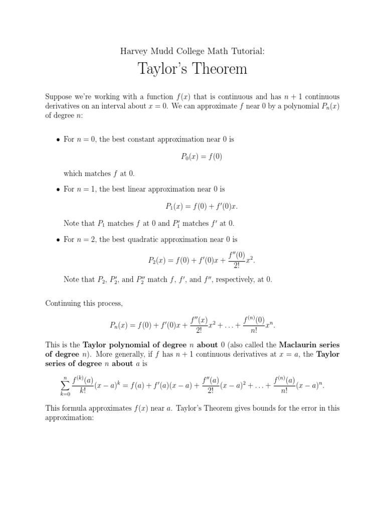 Taylor's Theorem | PDF | Mathematical Relations | Functions And Mappings
