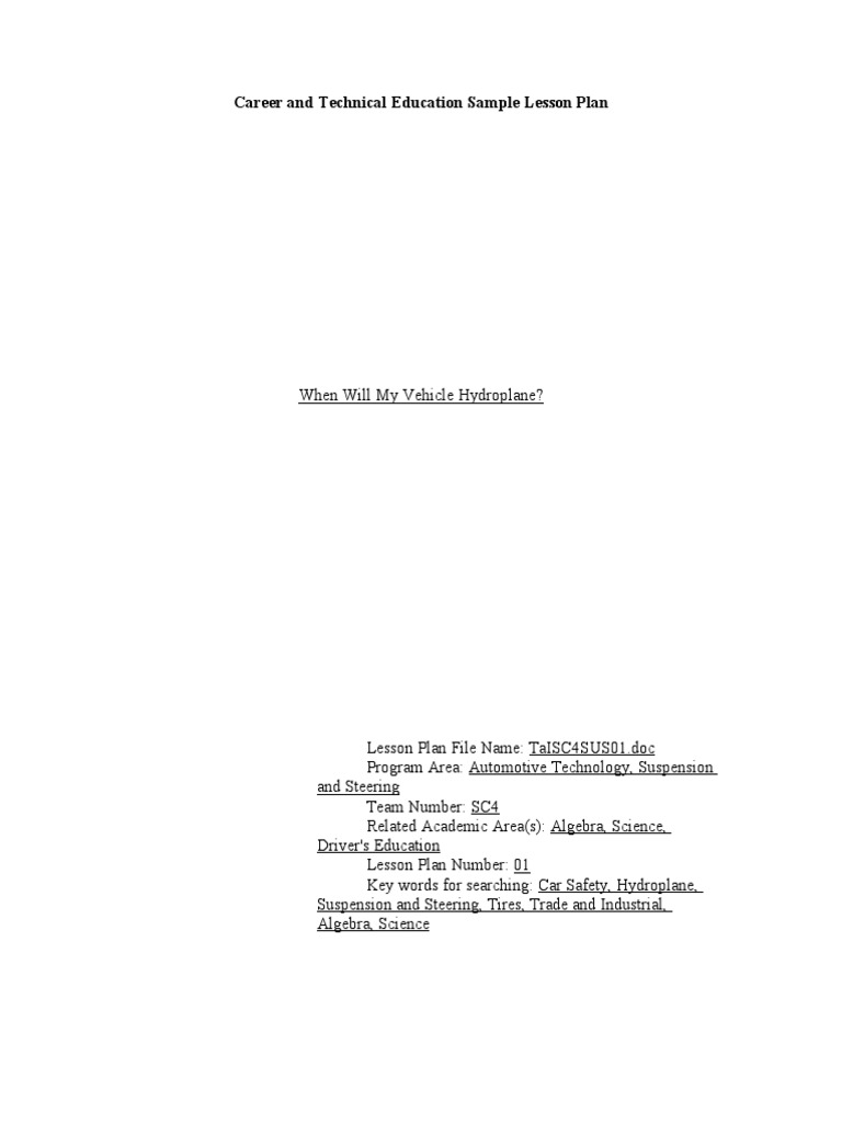 Automotive Lesson Plan | PDF | Wheel | Automobiles