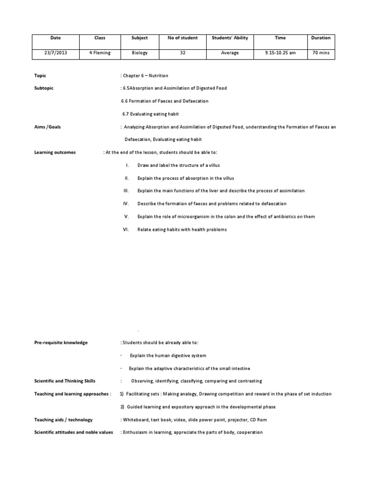 6.5 and 6.6 LP Absorption and Assimilation of Digested Food | PDF ...