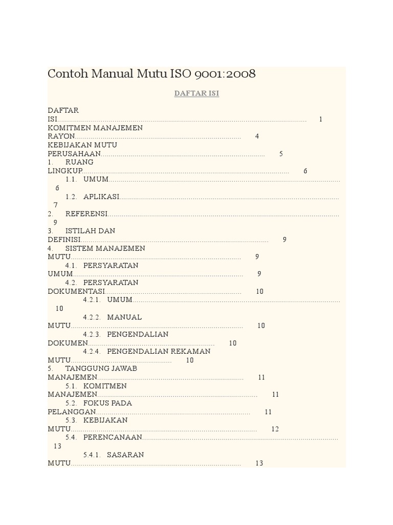 Contoh Manual Mutu ISO 9001 | PDF