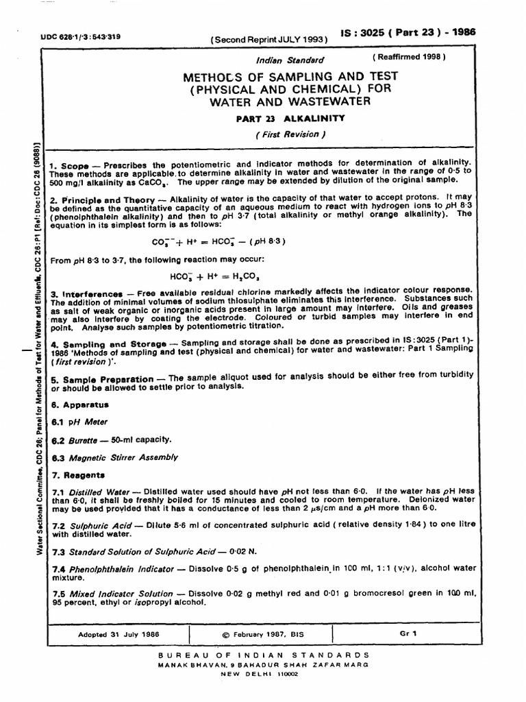 Is 3025 PART 23 1986 Alkalinity PDF