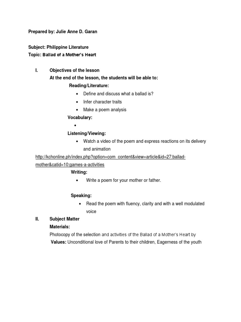 Analyzing "Ballad of a Mother's Heart" | PDF | Ballad | Poetry