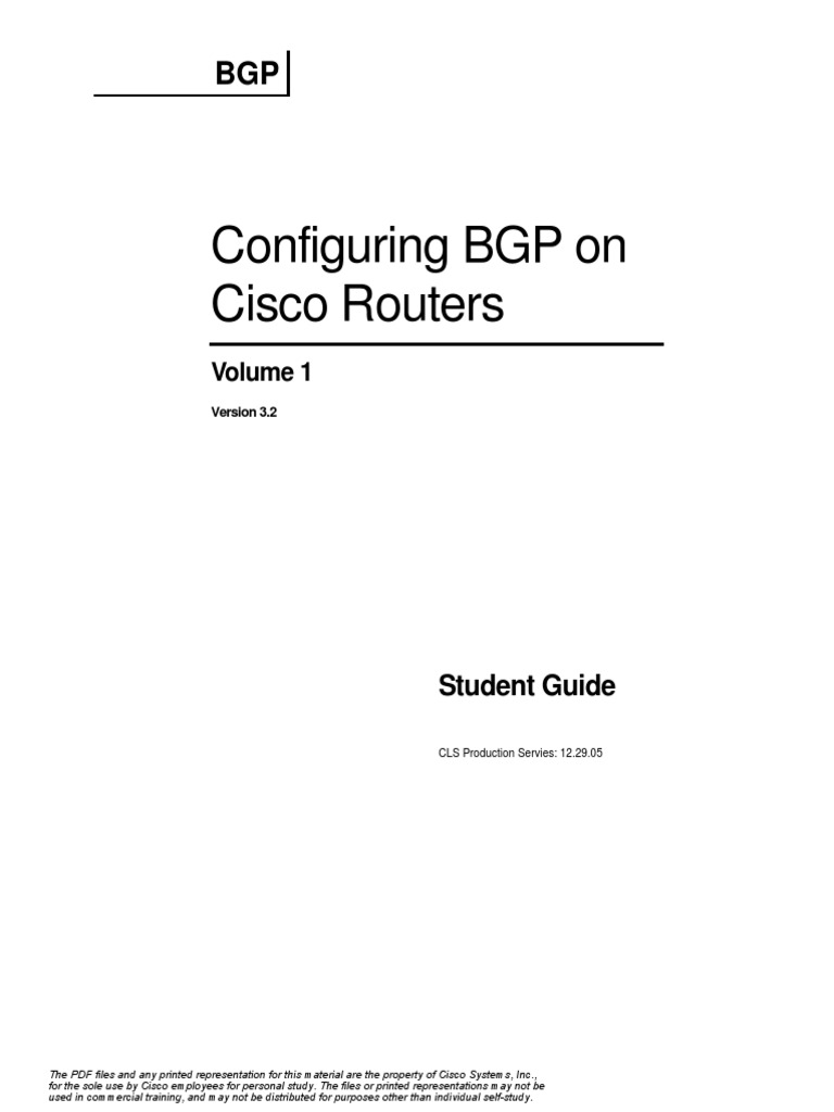 Configuring BGP On Cisco Routers (BGP) v3.2 Volume 1 | PDF | Routing | Router (Computing)