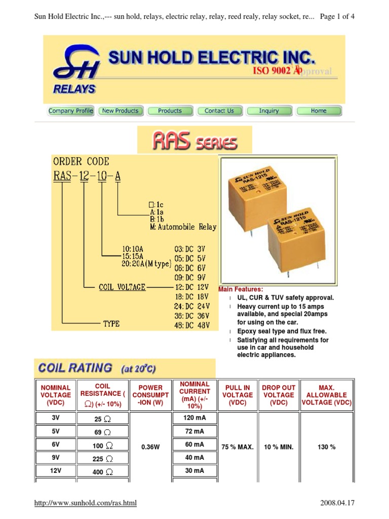 RAS 1215 Datasheet | PDF | Relay | Alternating Current