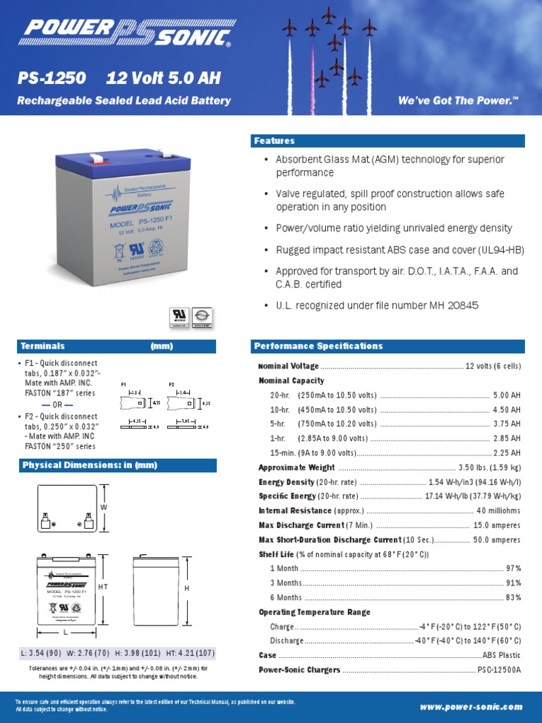 PS-1250 (Batería 12 V) - Datasheet | Battery (Electricity) | Battery ...