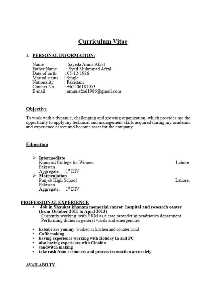 AMNA CV For Job 2 | PDF | Career & Growth | Business