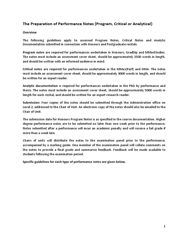 Preparation of Performance Notes | PDF | Entertainment (General)