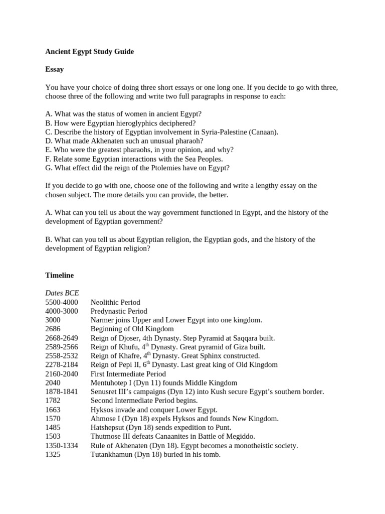 Ancient Egypt Study Guide: A Comprehensive Overview of Key Aspects of ...