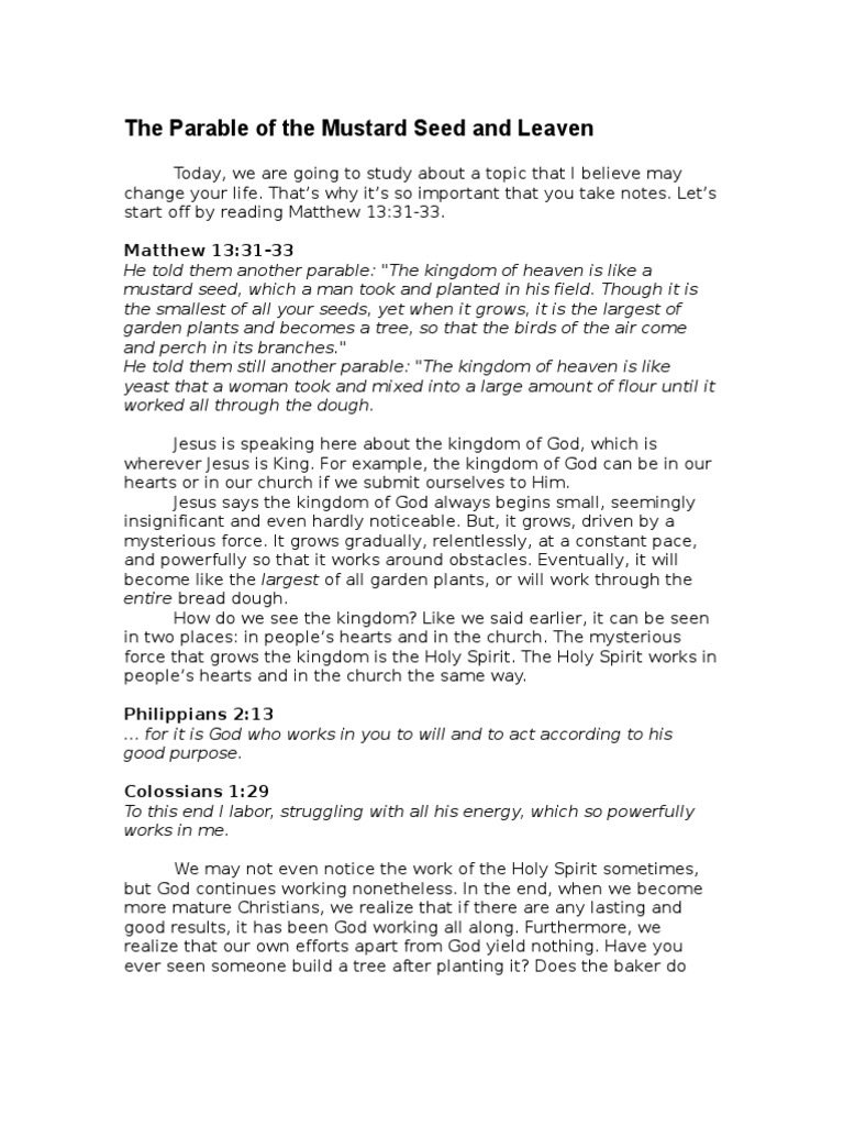 Parable of the Mustard Seed and Leaven (Sermon) | Church Planting ...