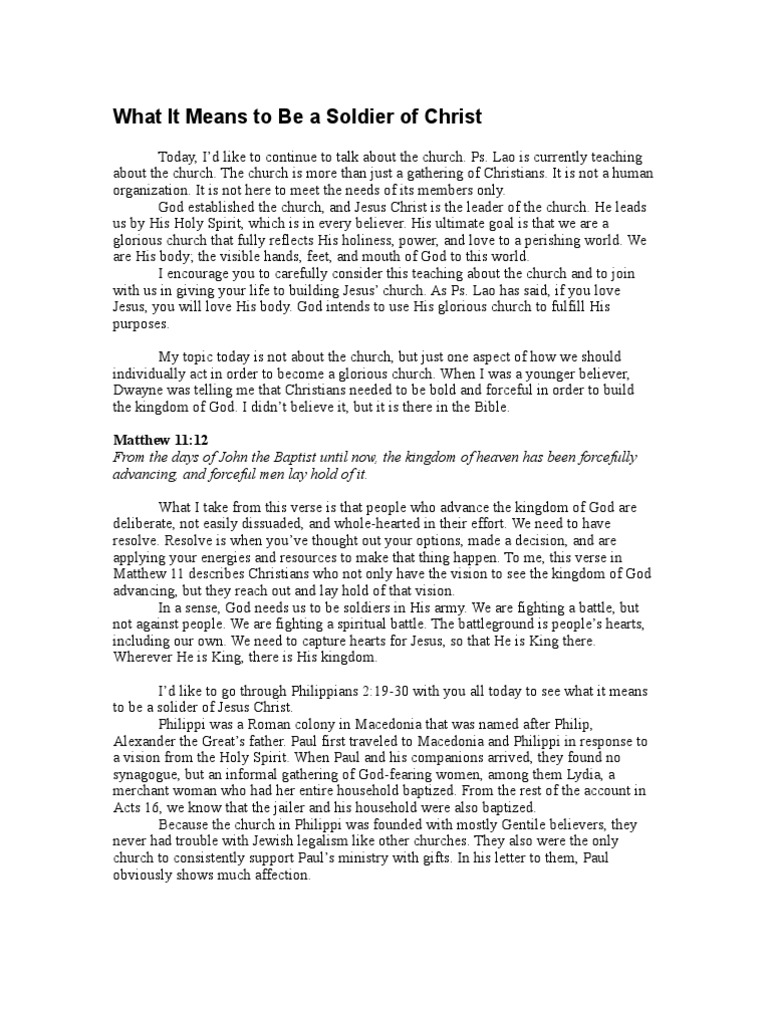 What It Means To Be A Soldier of Christ (Sermon) | PDF | Epistle To The ...