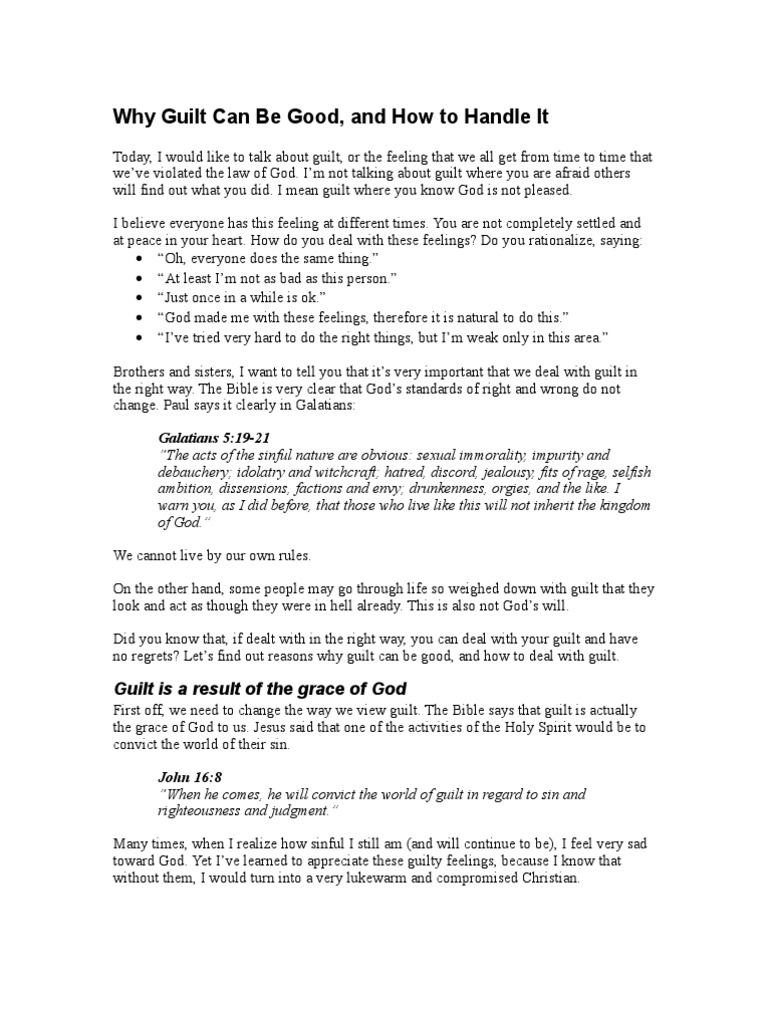 How To Handle Guilt According To The Bible (Sermon) | PDF | Guilt ...