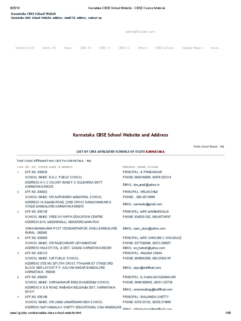 Karnataka CBSE Schools Directory | PDF | Schools