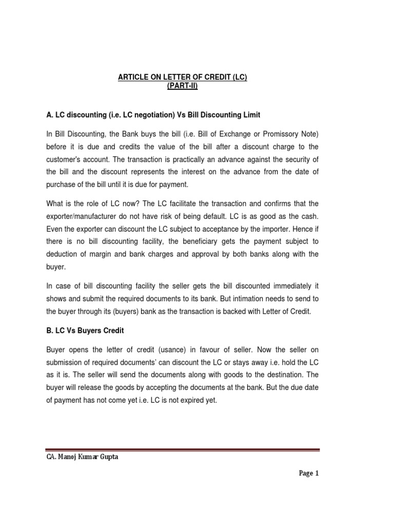 ArticleonLetterofCredit Part-II | PDF | Letter Of Credit | Credit (Finance)