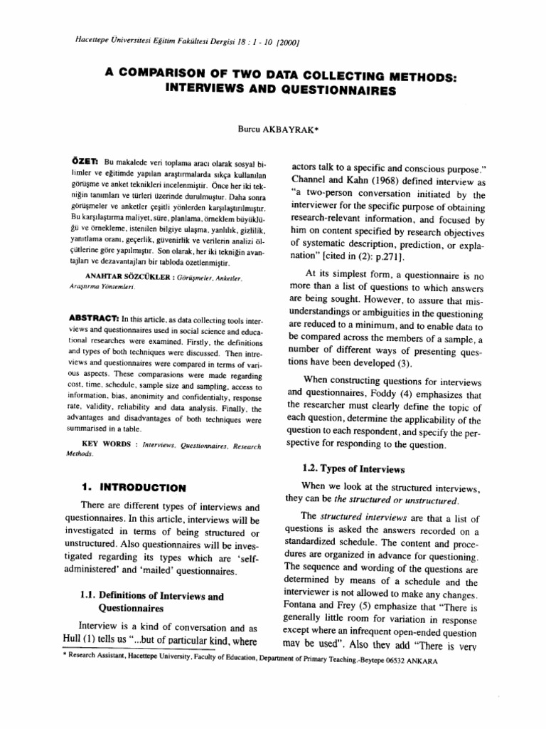 Interview Vs Questionnaires | PDF | Survey Methodology | Questionnaire