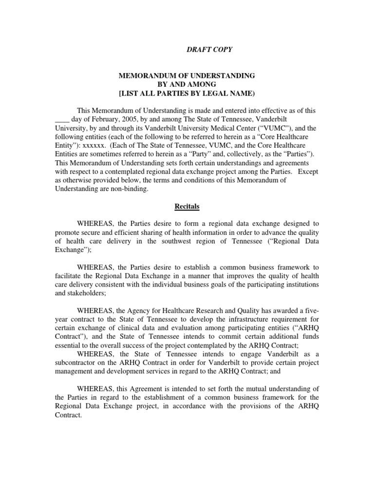 MOU Generic Draft | PDF | Memorandum Of Understanding | Due Diligence
