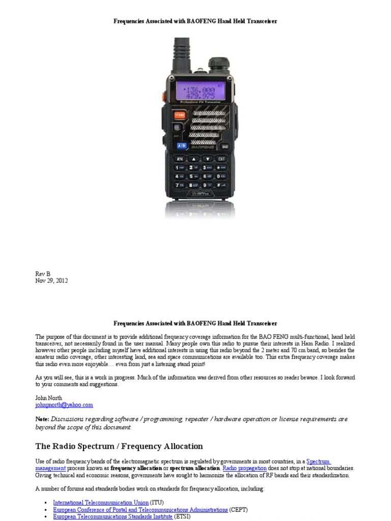 BAOFENG Radio Frequency Guide | PDF | Radio Spectrum | Amateur Radio