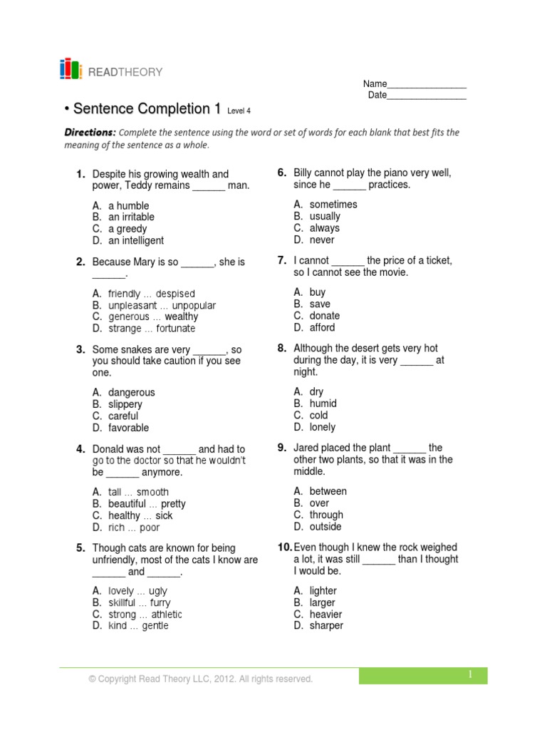 Sentence Completion | PDF | Ticket (Admission) | Causality