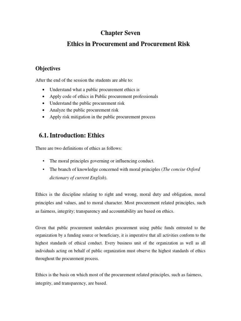 Chapter Seven Procurement Ethics | PDF | Risk Management | Procurement