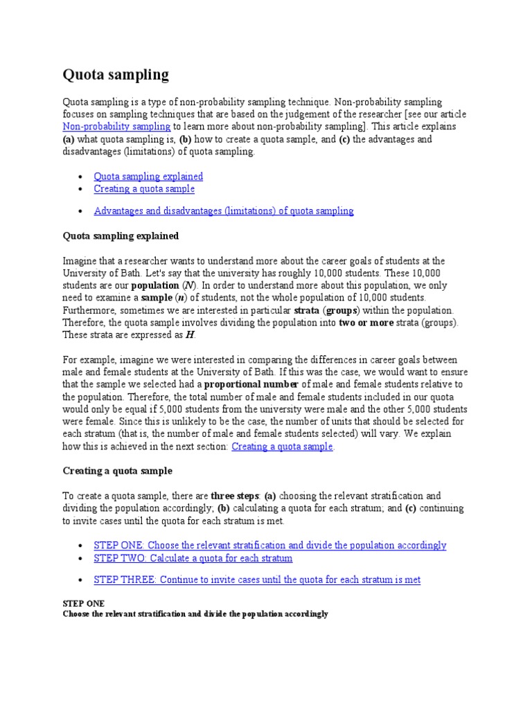 Quota Sampling | PDF | Stratified Sampling | Sampling (Statistics)
