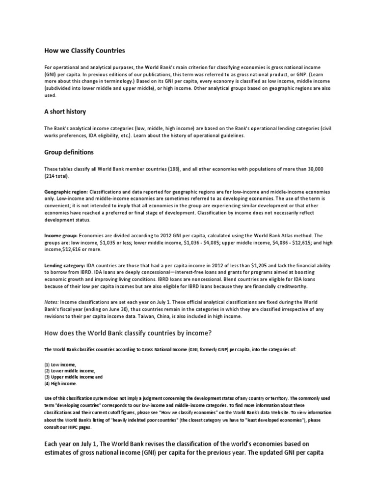 World Bank Country Income Classification | PDF | World Bank ...