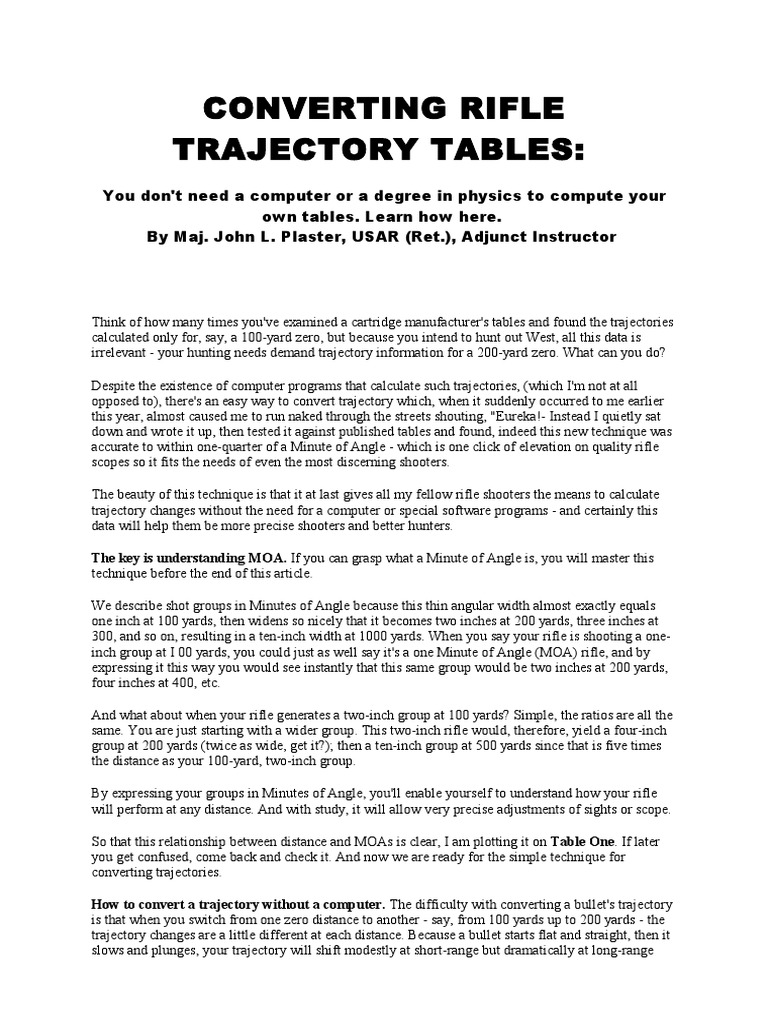 Converting Rifles Trajectory Tables | PDF | Projectile Weapons | Firearms