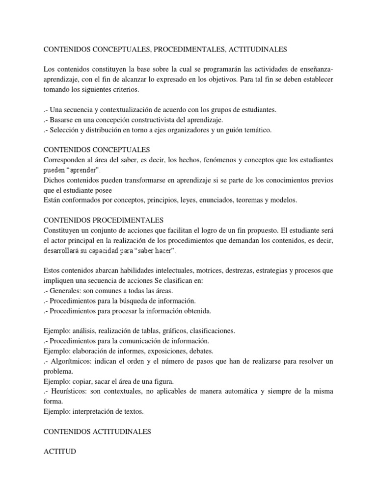 Contenidos Conceptuales | PDF | Aprendizaje | Conocimiento