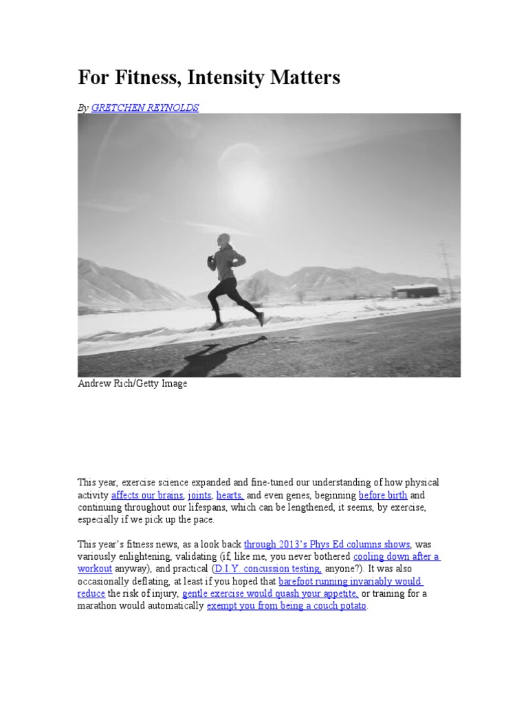 For Fitness, Intensity Matters: Gretchen Reynolds | PDF | Physical ...