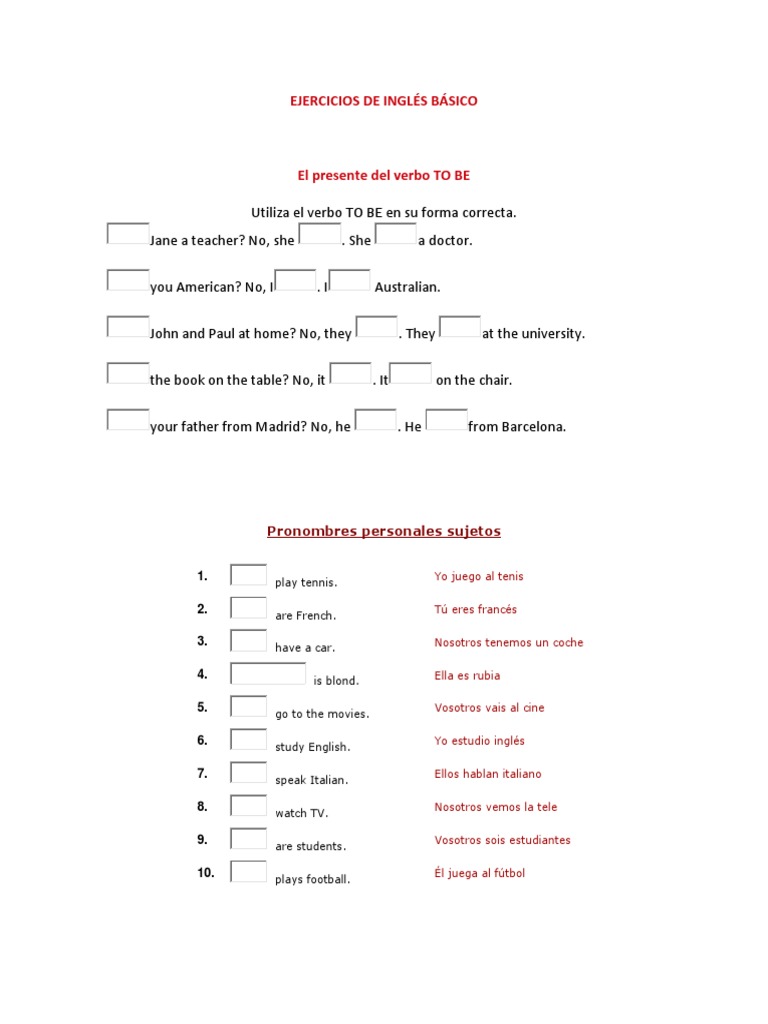 Ejercicios de Inglés Básico | PDF | Linguistic Typology | Syntax