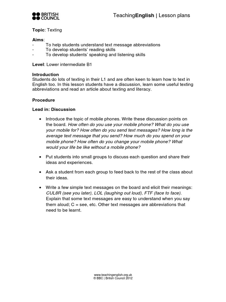 Texting Plan | PDF | Career & Growth