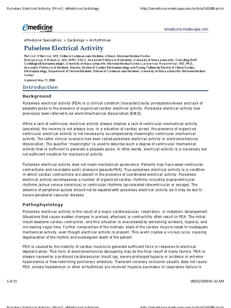 Pulseless Electrical Activity: Int Roduct Ion | PDF | Heart | Cardiac ...