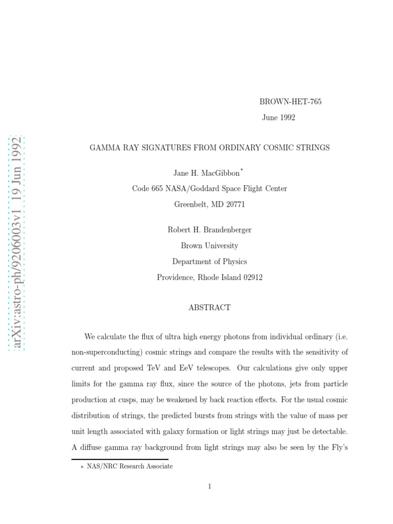 Gamma Ray Signatures From Ordinary Cosmic Strings | PDF | Elementary ...