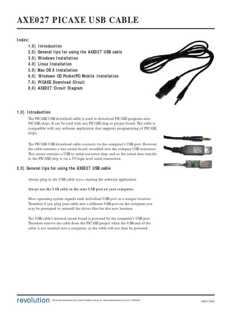 Axe027 Picaxe Usb Cable: Revolution | PDF | Device Driver ...
